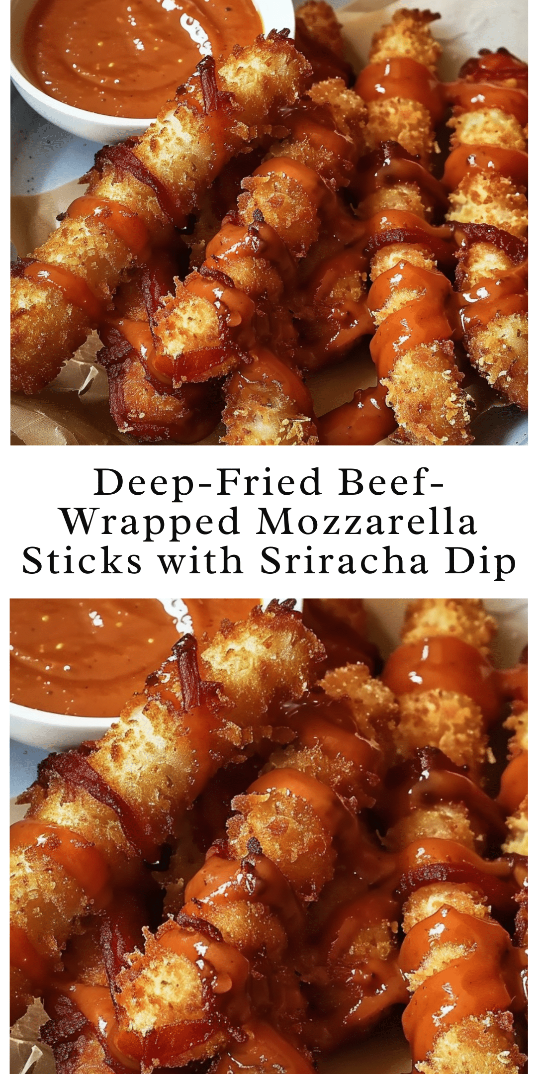 Deep-Fried Beef-Wrapped Mozzarella Sticks with Sriracha Dip - Recipes Smile
