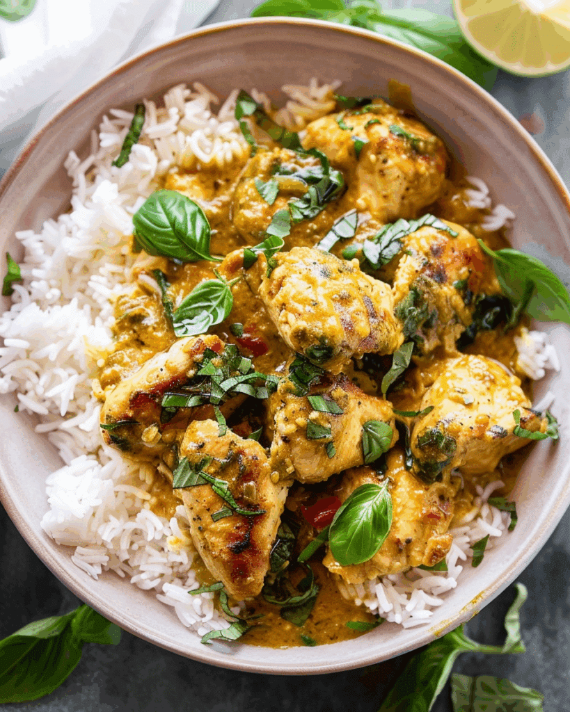 Basil Chicken with Coconut Curry Sauce - Recipes Smile